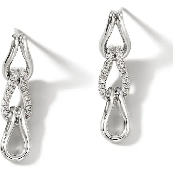 John Hardy Surf Pavé Diamond Link Drop Earrings - Silver