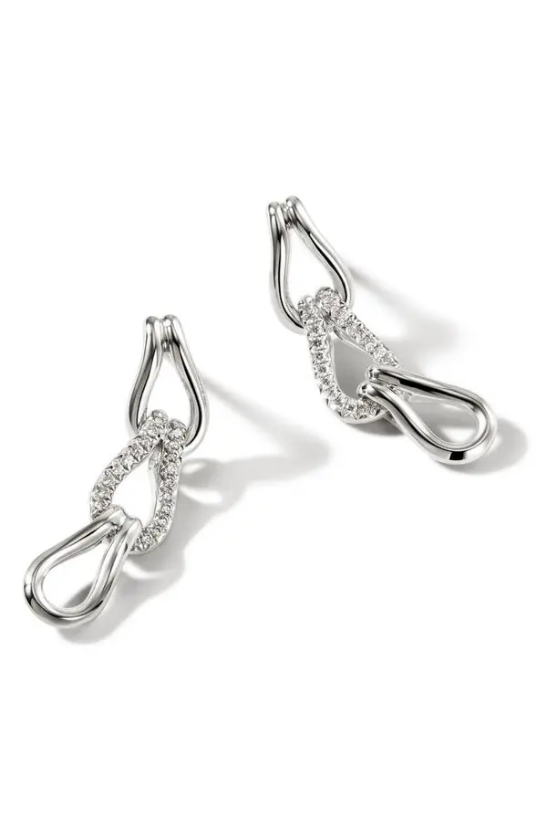 John Hardy Surf Pavé Diamond Link Drop Earrings - Silver