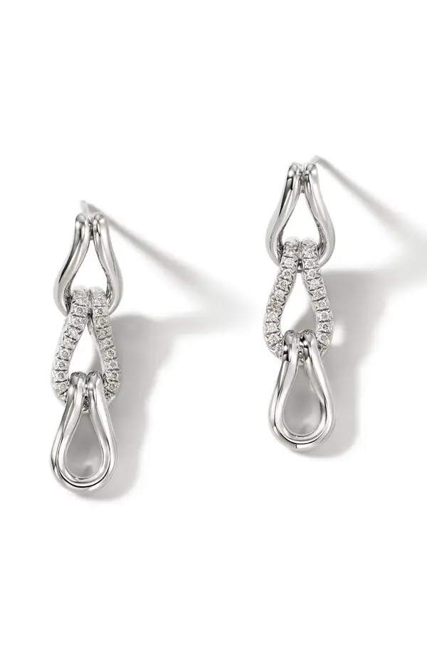 John Hardy Surf Pavé Diamond Link Drop Earrings - Silver