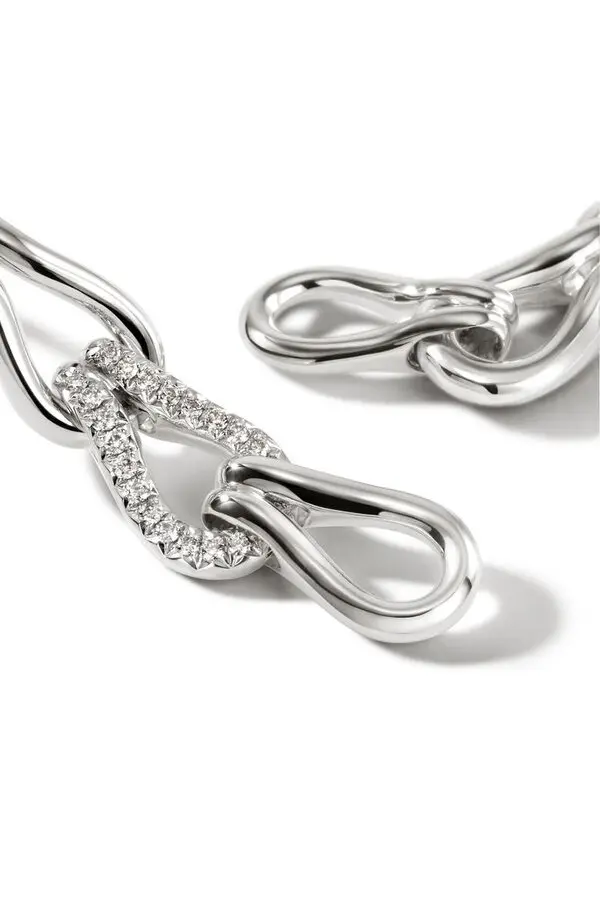 John Hardy Surf Pavé Diamond Link Drop Earrings - Silver