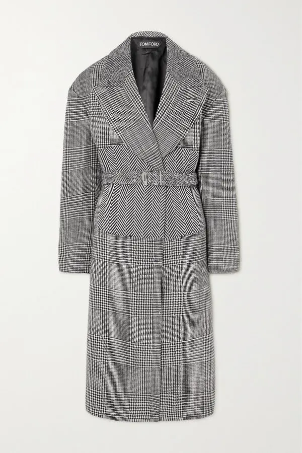 TOM FORD Belted Prince Of Wales Checked Cashmere Coat