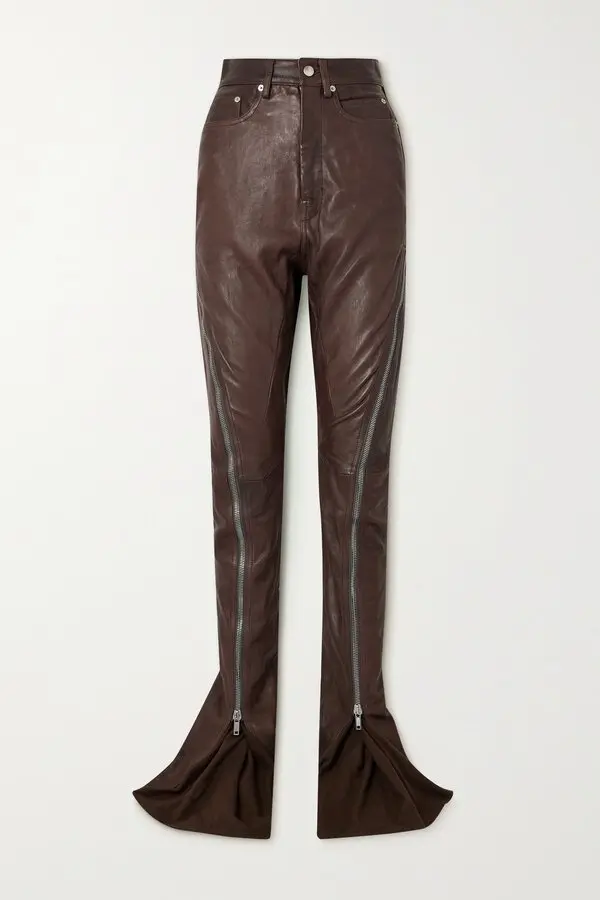 Rick Owens Bolan Banana Flared Leather Pants - Brown