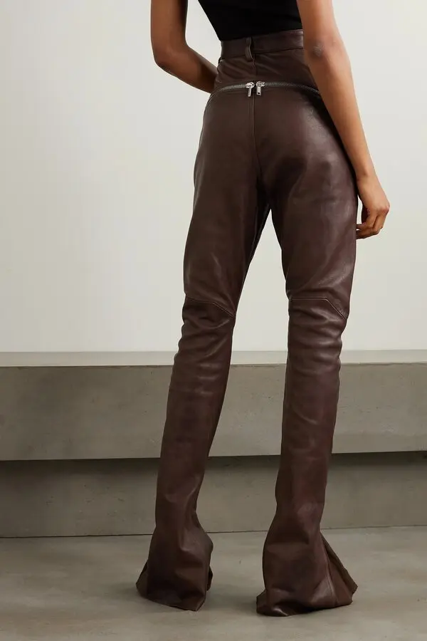 Rick Owens Bolan Banana Flared Leather Pants - Brown