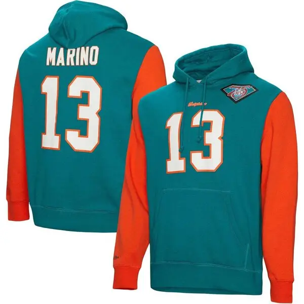 Mitchell & Ness Dan Marino Miami Dolphins Pullover Hoodie - Aqua