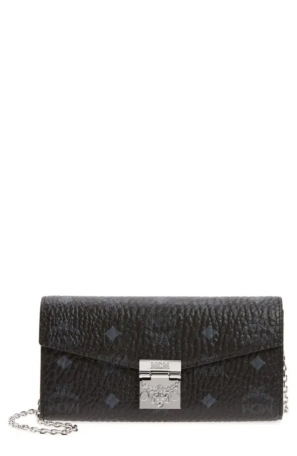Mcm Large Patricia Visetos Canvas Wallet On A Chain - Black