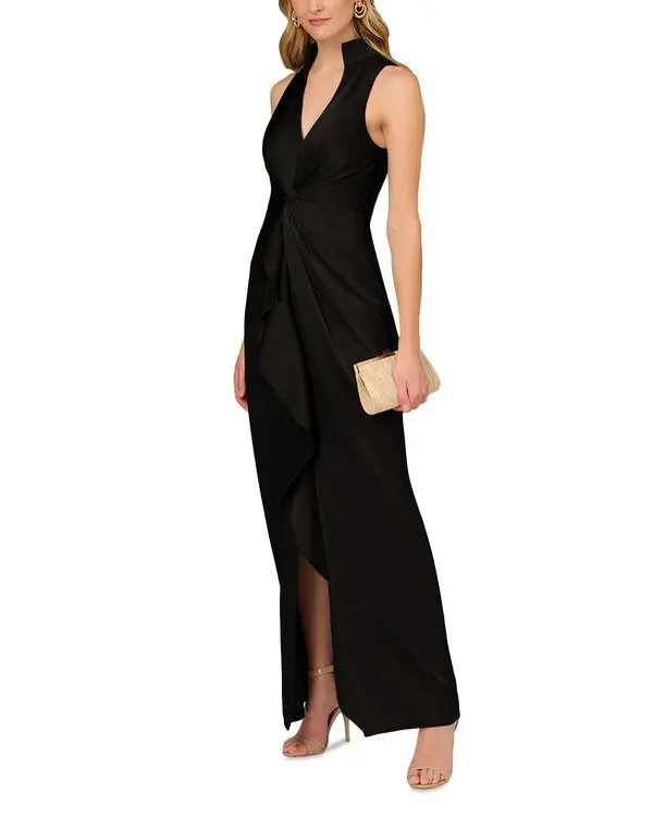 Aidan Mattox Gathered Front Gown - Black