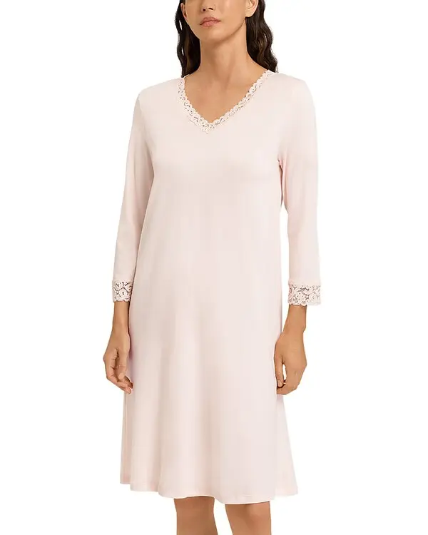 Hanro Moments Cotton Lace Trim Nightgown - Crystal Pink