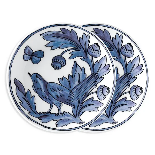 Twig New York H. Bird 7 Canape Bread Plate, Set Of 2 - Blue