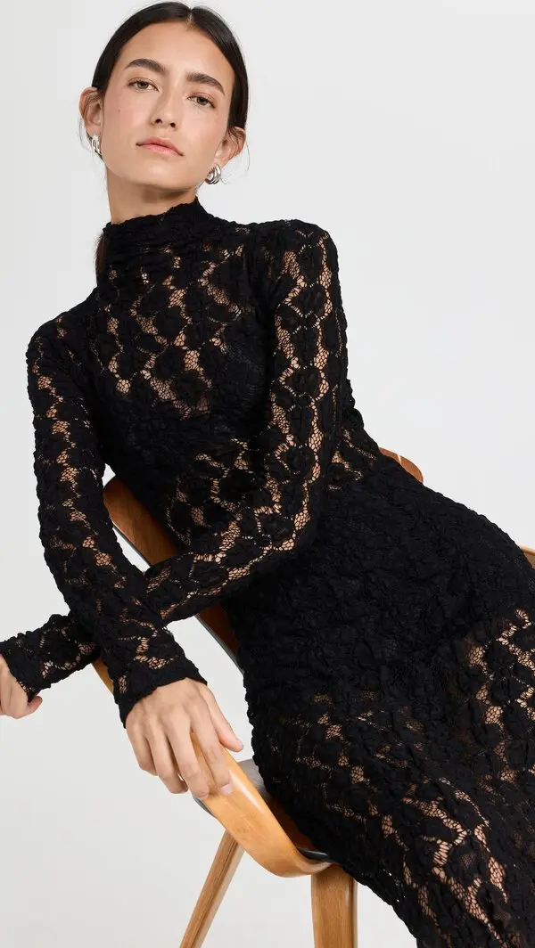 RHe Lace Turtleneck Dress In Noir - 60% Off | Editorialist