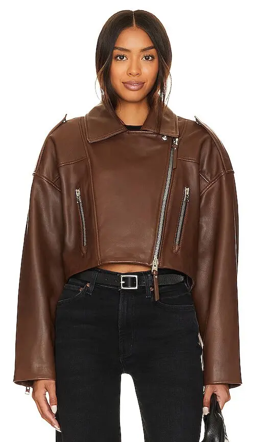 Agolde X Shoreditch Ski Club Remi Cropped Biker Leather Jacket In