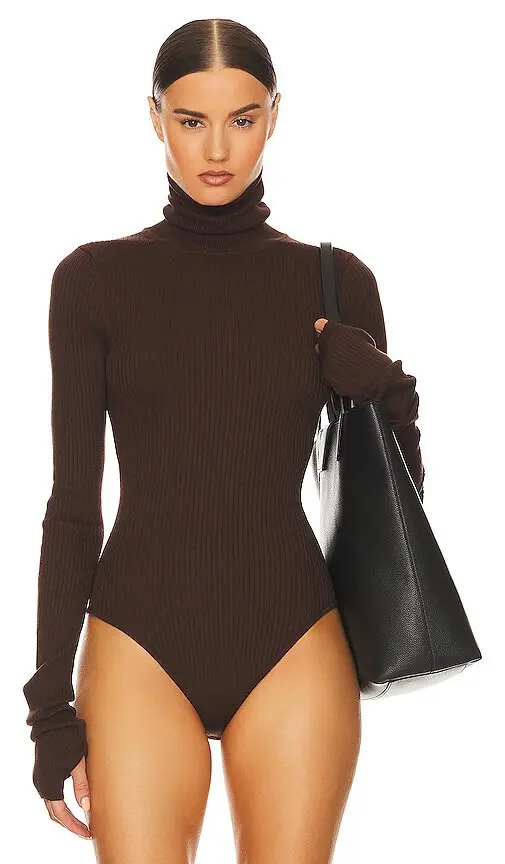 HELSA Edita Turtleneck Bodysuit In Chocolate