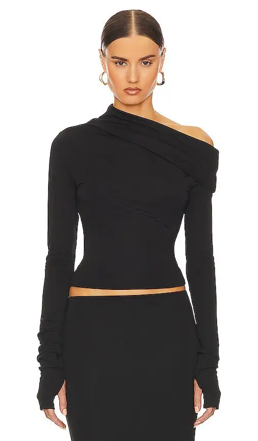 HELSA Matte Jersey Drape Shoulder Top