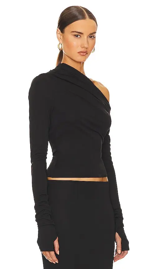 HELSA Matte Jersey Drape Shoulder Top