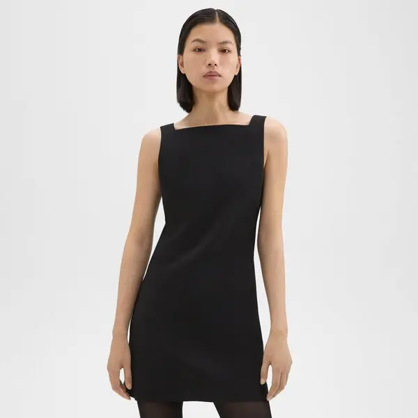 Theory A-Line Mini Dress In Double Weave In Black - 60% Off | Editorialist