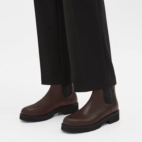 Theory Lug Chelsea Booties In Leather - Dark Brown