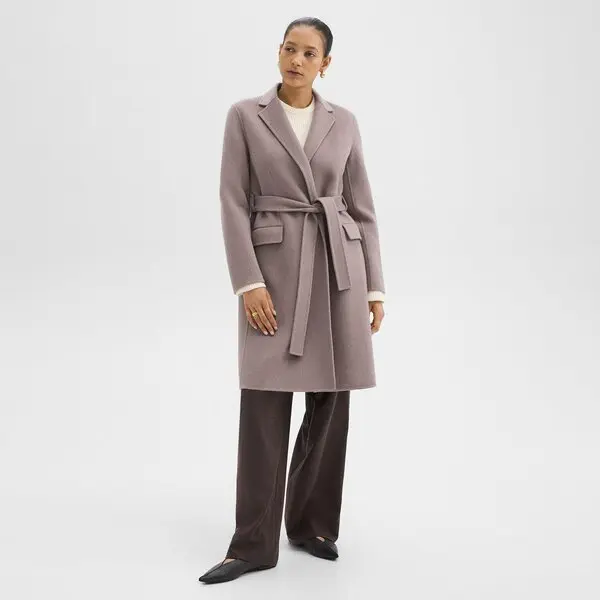 Theory Wrap Coat In Double-face Wool-cashmere - Cinder Melange