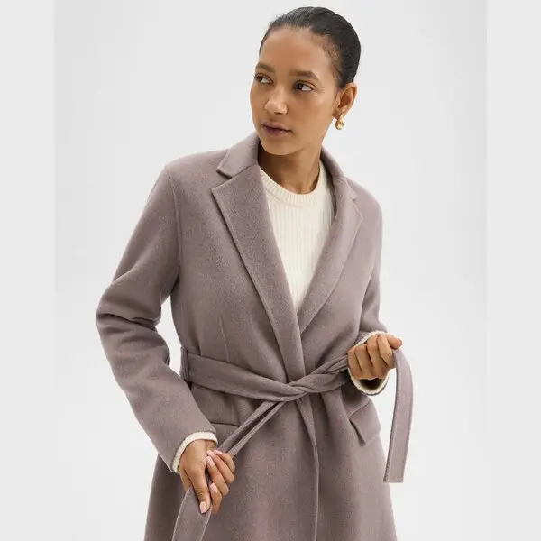 Theory Wrap Coat In Double-face Wool-cashmere - Cinder Melange