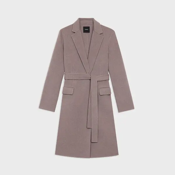 Theory Wrap Coat In Double-face Wool-cashmere - Cinder Melange