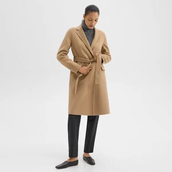 Theory Wrap Coat In Double-face Wool-cashmere - New Camel