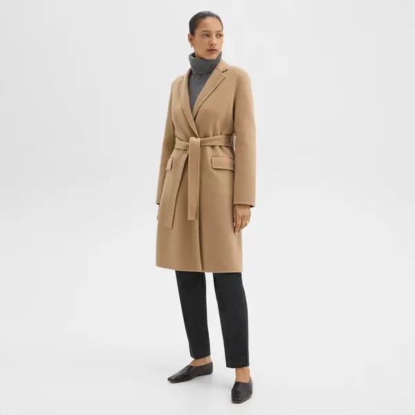 Theory Wrap Coat In Double-face Wool-cashmere - New Camel