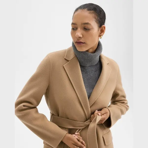 Theory Wrap Coat In Double-face Wool-cashmere - New Camel