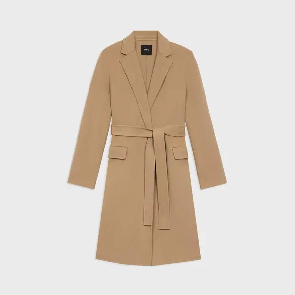 Belted Wool Theory Camel Wool Coat Theory Wrap Coat In Double
