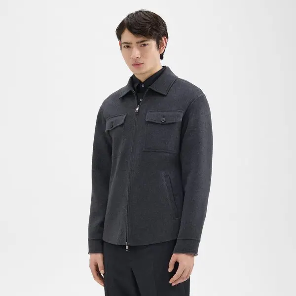 Theory Shirt Jacket In Double-face Wool-cashmere - Dark Charcoal Melange