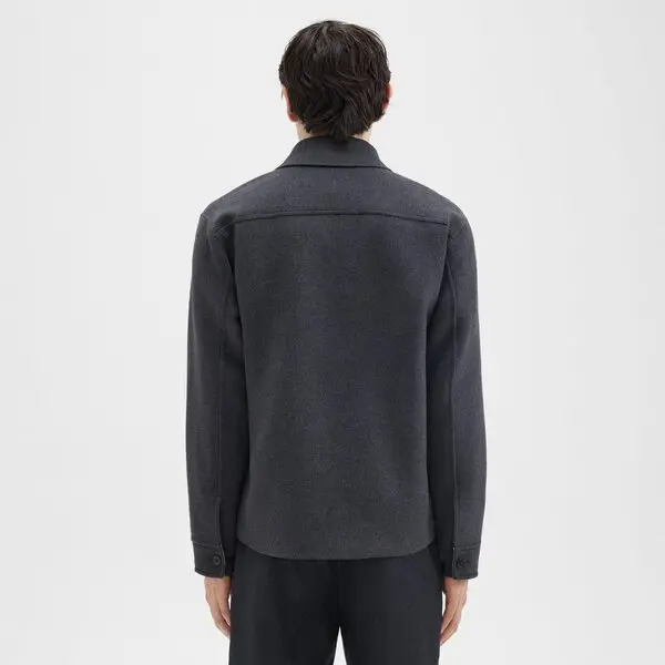 Theory Shirt Jacket In Double-face Wool-cashmere - Dark Charcoal Melange
