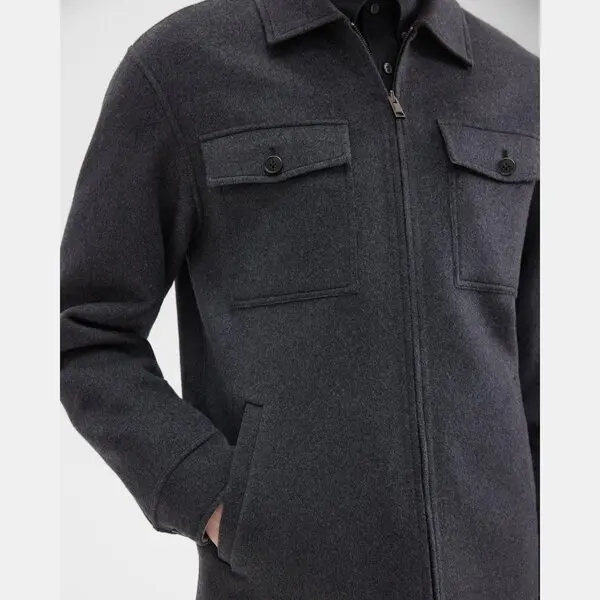 Theory Shirt Jacket In Double-face Wool-cashmere - Dark Charcoal Melange