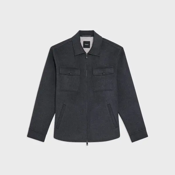 Theory Shirt Jacket In Double-face Wool-cashmere - Dark Charcoal Melange
