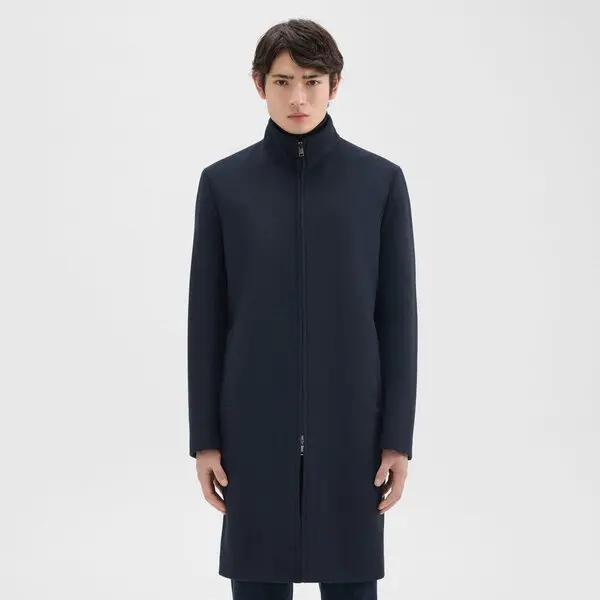 Theory Stand Collar Recycled Wool-blend Melton Coat - Baltic