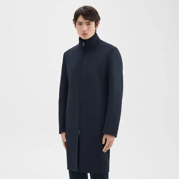 Theory Stand Collar Recycled Wool-blend Melton Coat - Baltic