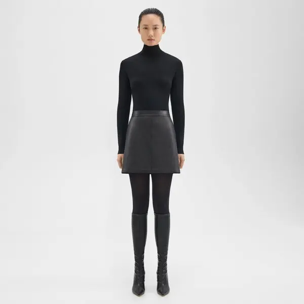 Theory A-line Mini Skirt In Leather