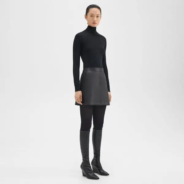Theory A-line Mini Skirt In Leather