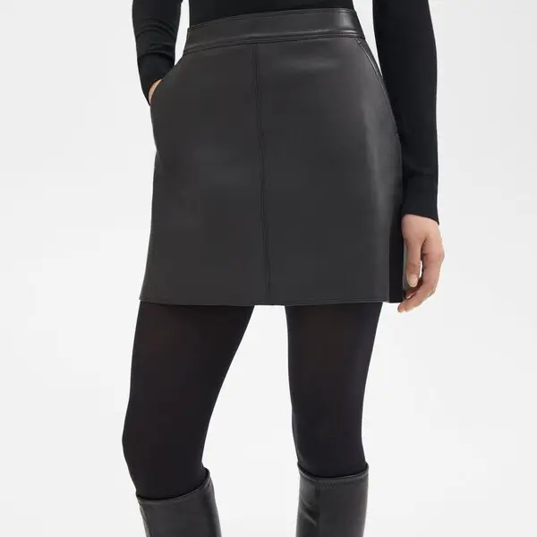 Theory A-line Mini Skirt In Leather