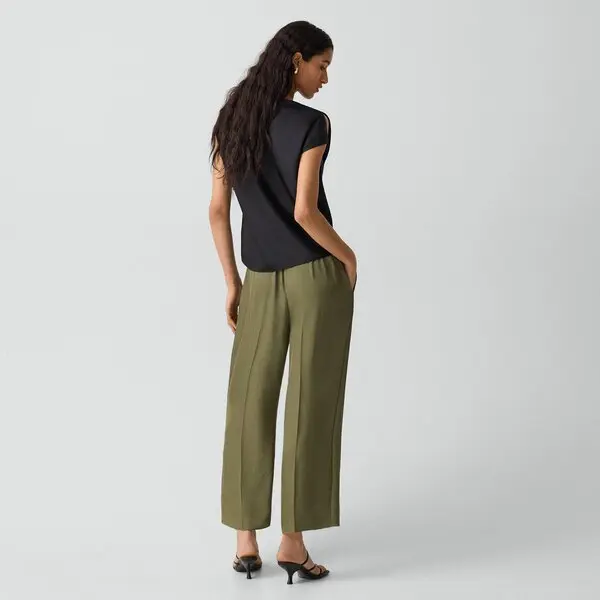 Theory Cropped Wide-leg Pant In Washed Twill - Forest Moss