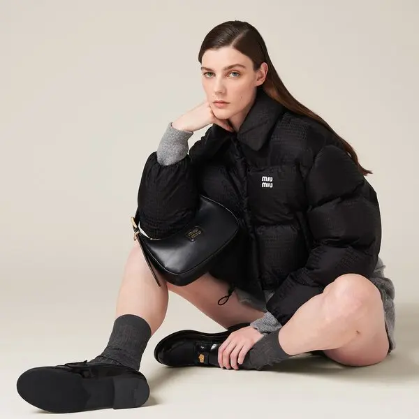 Miu Miu Cropped Nylon Down Jacket - Black | Editorialist