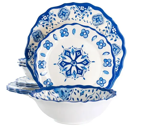ELAMA Blue Garden 12 Pc Lightweight Melamine Di Nnerware - One-color