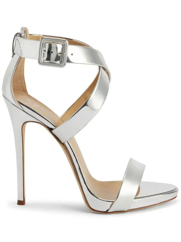 GIUSEPPE ZANOTTI 120mm Bellis Leather Sandals - Silver