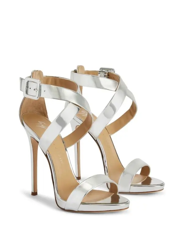 GIUSEPPE ZANOTTI 120mm Bellis Leather Sandals - Silver