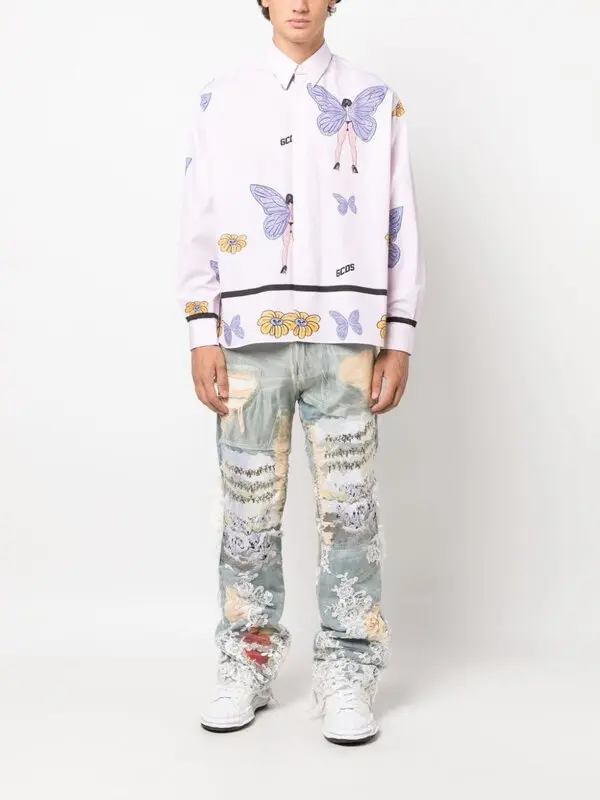 Gcds Butterfly-print Cotton Shirt