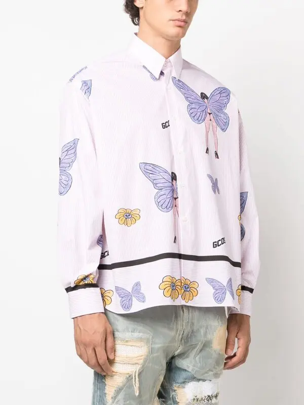 Gcds Butterfly-print Cotton Shirt