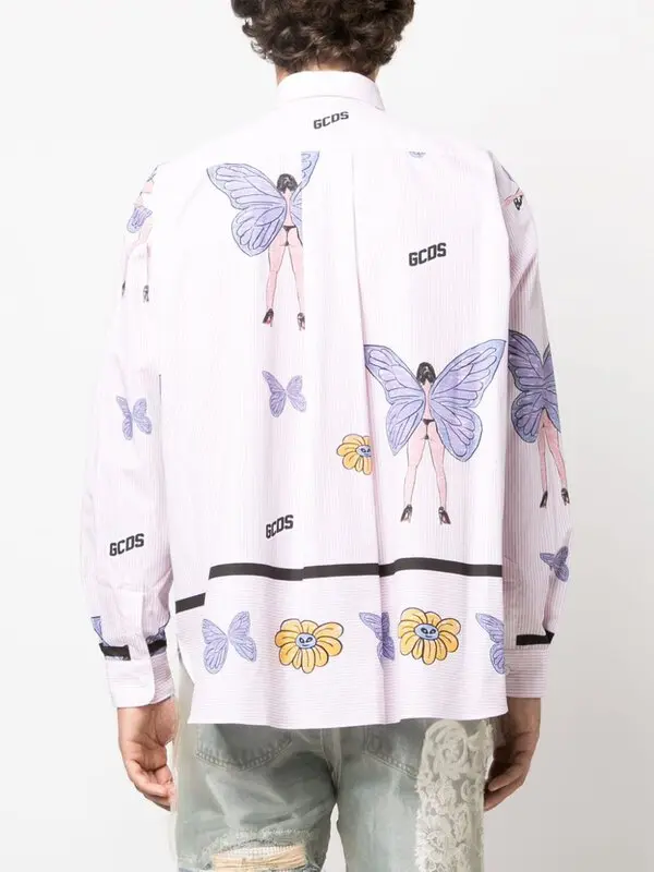 Gcds Butterfly-print Cotton Shirt