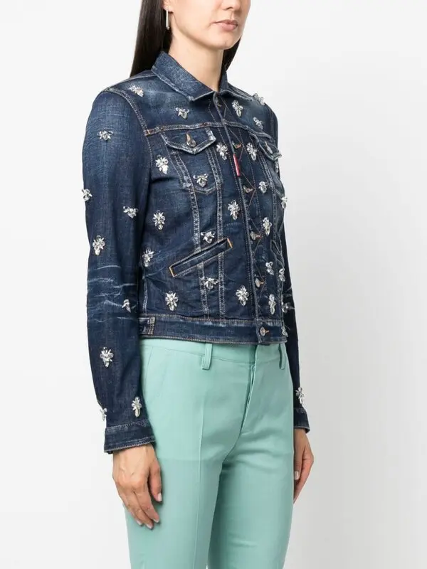 Dsquared2 Crystal-embellished Cropped Denim Jacket
