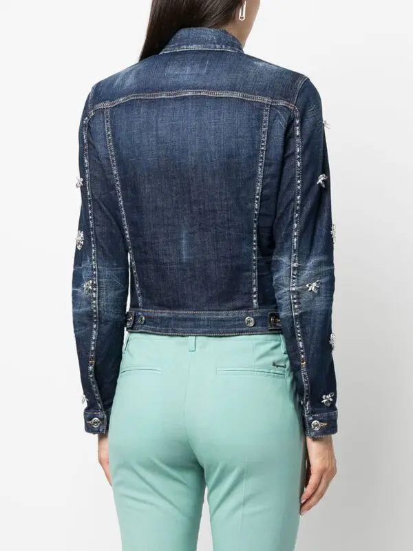 Dsquared2 Crystal-embellished Cropped Denim Jacket