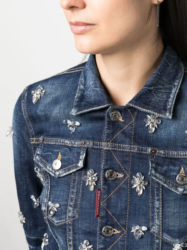 Dsquared2 Crystal-embellished Cropped Denim Jacket
