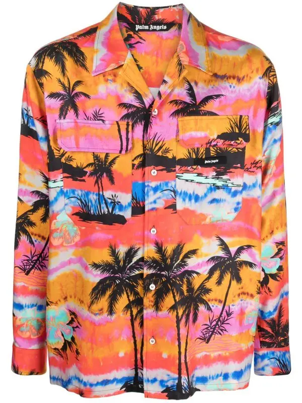 Palm Angels Psychedelic Palms-print Shirt - Orange