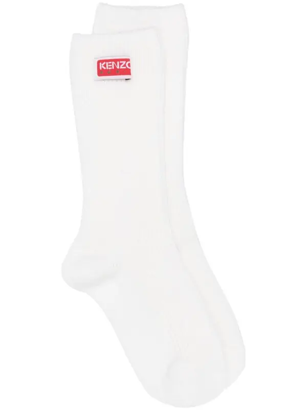 Kenzo Logo-patch Ribbed-knit Socks - White