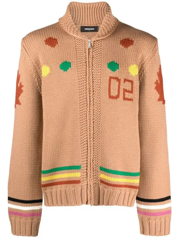 Dsquared2 Intarsia Knit Zip-up Cardigan - Brown