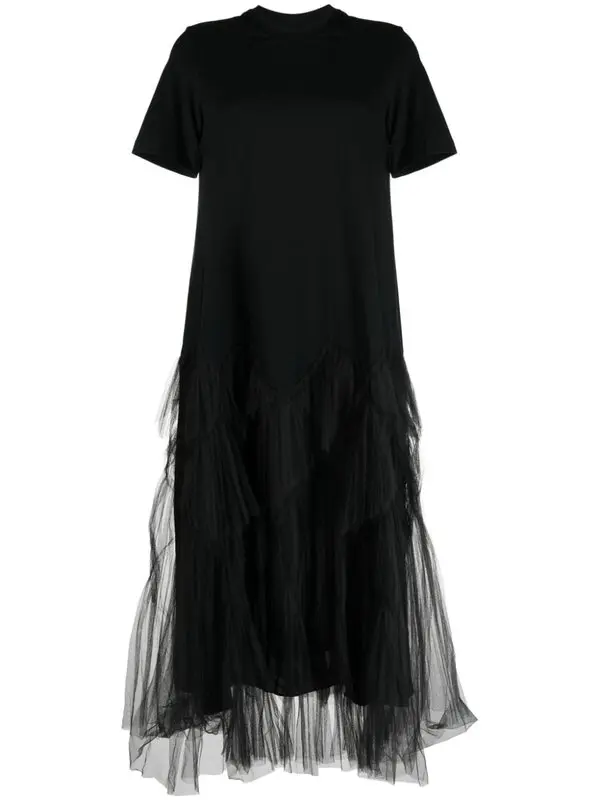 JNBY Tulle-panel Cotton Midi Dress